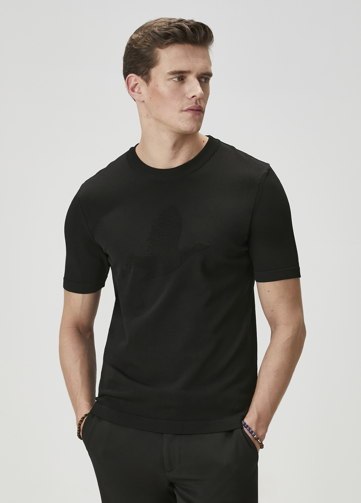 Black Beymen Club Black Men Black Logo Jacquard Short Sleeve Sweater ...
