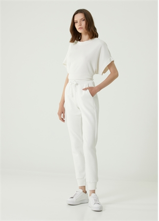 Tru Kadın Brushed Interlock Beyaz Skinny Eşofman Altı L EU