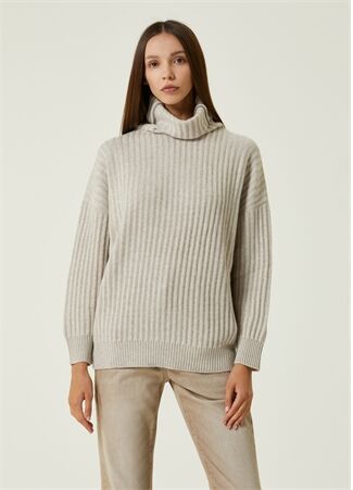 Brunello Cucinelli Kadın Bej Balıkçı Yaka Kaşmir Kazak M EU