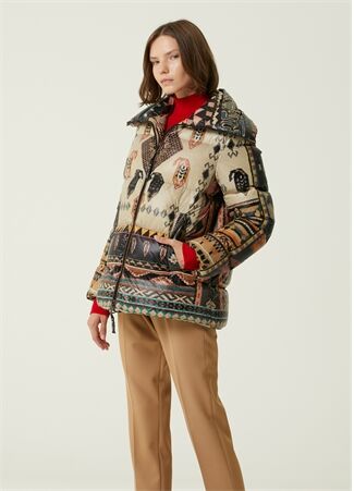 Etro Kadın Bej Dik Yaka Etnik Desenli Puff Mont 40 IT Etro Kadın Bej Dik Yaka Etnik Desenli Puff Mont 40 IT