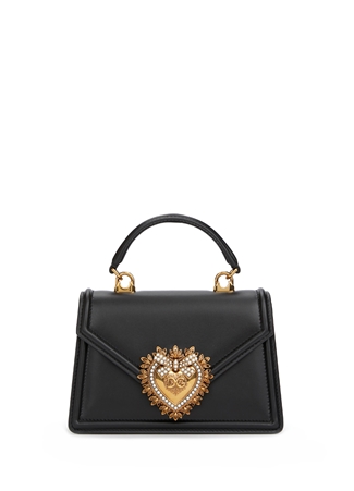 Dolce&Gabbana Kadın Devotion Small Beyaz Deri Omuz Çantası Siyah EU