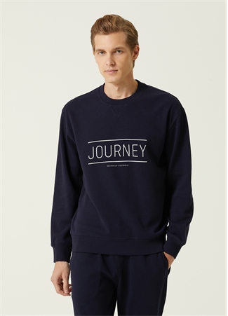 Brunello Cucinelli Erkek Lacivert Yazı Baskılı Bisiklet Yaka Sweatshirt S EU