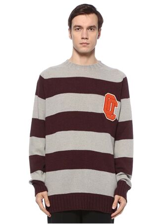 Opening Ceremony Erkek Bordo Gri Bisiklet Yaka Çizgili Yün Kazak XS EU