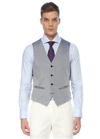 Palzileri Lab Erkek Mavi V Yaka Desenli Garni Detaylı Yelek Lacivert 46 IT