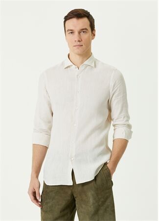 Pal Zileri Erkek Bej Keten Gömlek Mavi 40 IT