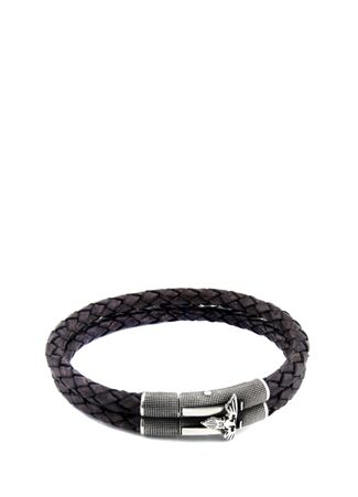 Kayra Khan Erkek Kahverengi Çift Sıralı Gümüş Rengi Bileklik L EU