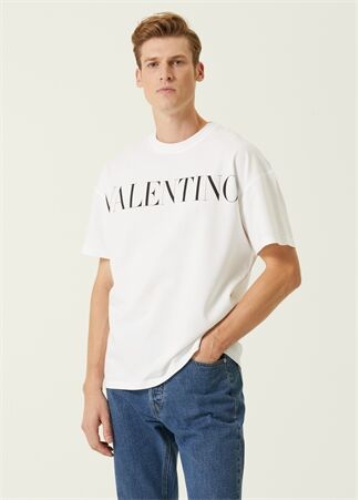 Valentino Erkek Beyaz Logo Detaylı T-shirt S EU