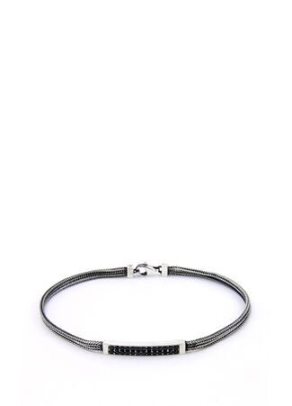 Kayra Khan Erkek Bar Detaylı Gümüş Rengi Bileklik Siyah L EU