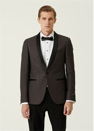 Pal Zileri Erkek Siyah Mor Şal Yaka Geometrik Desenli Ceket 50 IT