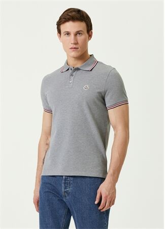 Moncler Erkek Gri Polo Yaka Logolu T-shirt M EU