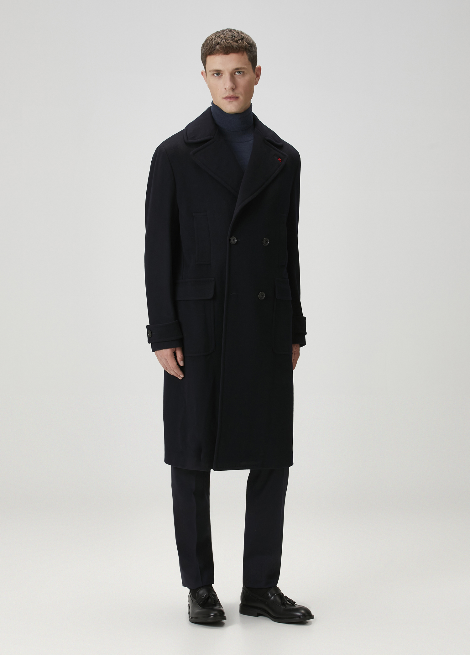 Navy blue Isaia Navy blue Men Navy Blue Wool Double-Breasted Coat ...