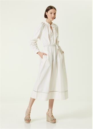 Yves Salomon Kadın Beyaz Kuşak Detayı Midi Elbise 36 FR Yves Salomon Kadın Beyaz Kuşak Detayı Midi Elbise 36 FR