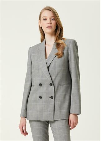 Beymen Club Kadın Gri Ekoseli Kruvaze Blazer 36