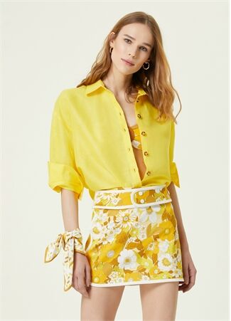 Network Kadın Regular Fit Sarı Keten Gömlek Xs Eu