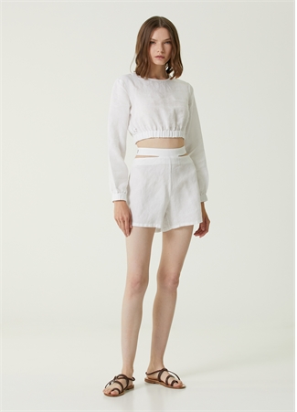 Dor Raw Luxury Kadın Exhale Beyaz Kesim Detaylı Keten Şort S Eu