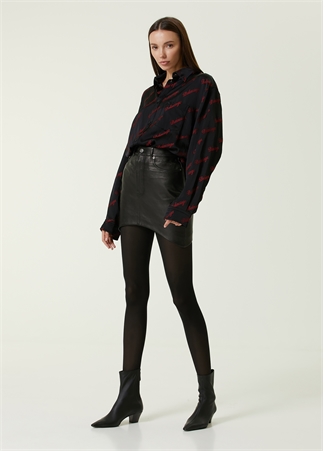 Balenciaga Kadın Siyah Asimetrik Kesim Mini Deri Etek 38 IT