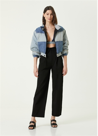 Cekette Kadın Siyah Mavi Denim Garnili Gabardin Pantolon S EU Cekette Kadın Siyah Mavi Denim Garnili Gabardin Pantolon S EU