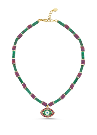 Berrin Özkan Kadın Mor Mavi Boncuklu Altın Rengi Kaplama Kolye EU Berrin Özkan Kadın Mor Mavi Boncuklu Altın Rengi Kaplama Kolye EU