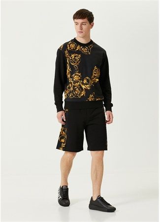 Versace Jeans Couture Erkek Siyah Gold Beli Kordonlu Şerit Barok Desenli Şort S Eu Versace Jeans Couture Erkek Siyah Gold Beli Kordonlu Şerit Barok Desenli Şort S Eu