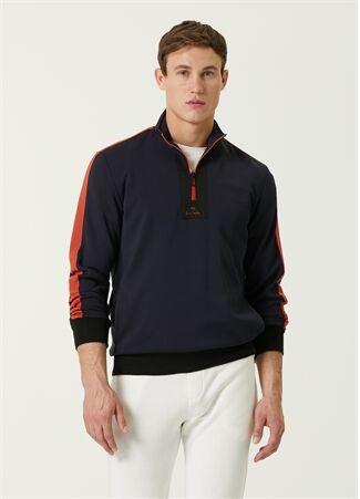 PS by Paul Smith Erkek Siyah Lacivert Yakası Fermuarlı Sweatshirt S EU