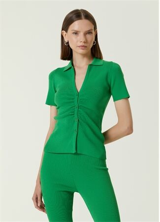 Academia Kadın Yeşil Polo Yaka Düğmeli Triko S