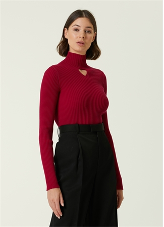 Bottega Veneta Kadın Kırmızı Dik Yaka Ribli Yün Kazak S EU
