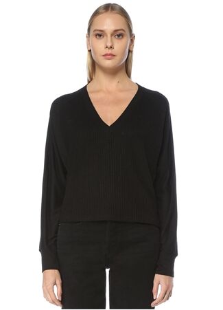 Rag&Bone Kadın Siyah V Yaka Ribli Kazak L EU