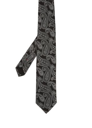 Beymen Collection Erkek Siyah Şal Desenli İpek Kravat EU IT