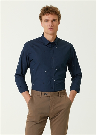 Beymen Club Erkek Slim Fit Lacivert Nakışlı Poplin Gömlek S Beymen Club Erkek Slim Fit Lacivert Nakışlı Poplin Gömlek S
