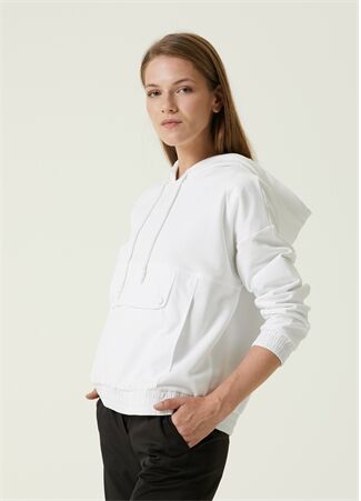 Beymen Club Kadın Beyaz Kapüşonlu Cep Detaylı Sweatshirt XS