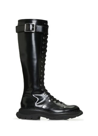 Alexander McQueen Kadın Siyah Bağcık Detaylı Deri Çizme 36.5 EU