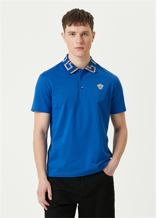 Versace Erkek Mavi Polo Yaka Logo Detaylı T-shirt S EU Versace Erkek Mavi Polo Yaka Logo Detaylı T-shirt S EU
