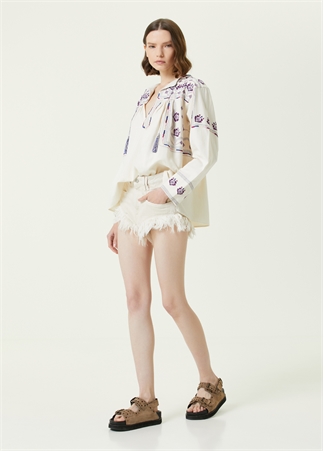 Etoile Isabel Marant Kadın Eneidao Ekru Püsküllü Jean Şort Bej 34 Fr Etoile Isabel Marant Kadın Eneidao Ekru Püsküllü Jean Şort Bej 34 Fr