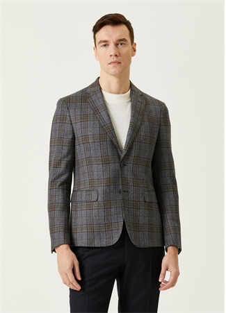 Palzileri Lab Erkek Colorblocked Ekose Desenli Yün Ceket Kahverengi 50 IT