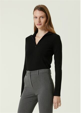 Vince Kadın Siyah Fermuar Detaylı Kazak L EU