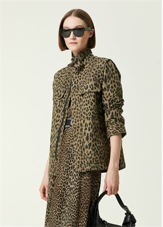 Zadig&Voltaire Kadın Haki Dik Yaka Leopar Desenli Ceket XS EU