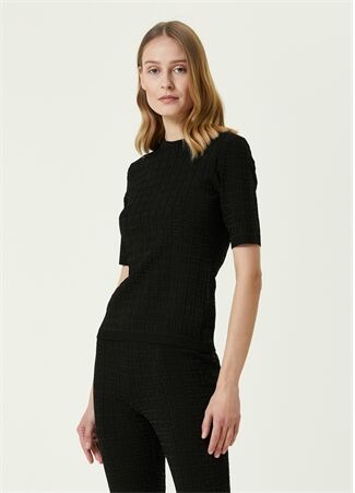 Givenchy Kadın 4G Siyah Logo Jakarlı Kısa Kol Triko XS EU
