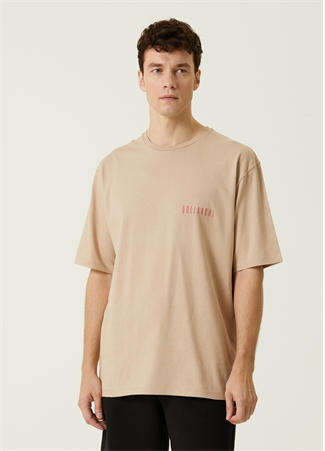 Qollanchi Erkek Bej Logo Detaylı Oversized Basic T-shirt S EU Qollanchi Erkek Bej Logo Detaylı Oversized Basic T-shirt S EU