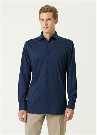 Maurizio Baldassari Erkek Lacivert İtalyan Yaka Yün Gömlek M EU