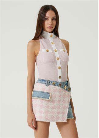 Balmain Kadın Pembe Logo Desenli Body 36 FR