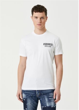 Dsquared2 Erkek Beyaz Logo Detaylı T-shirt S EU