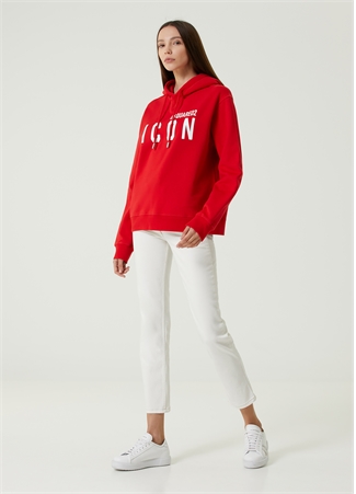 Dsquared2 Kadın Icon Kırmızı Kapüşonlu Logo Baskılı Sweatshirt M EU Dsquared2 Kadın Icon Kırmızı Kapüşonlu Logo Baskılı Sweatshirt M EU
