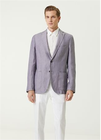 Pal Zileri Erkek Mor Çizgi Desenli Keten Ceket 50 IT