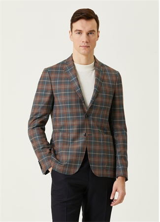Palzileri Lab Erkek Colorblocked Ekose Desenli Yün Ceket Kahverengi 50 IT