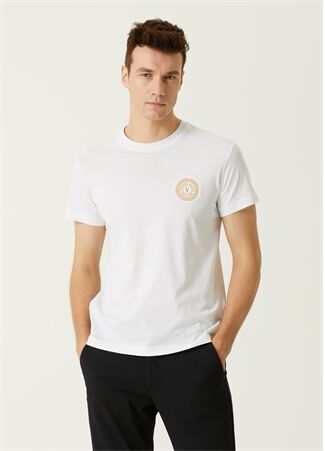 Versace Jeans Couture Erkek Beyaz Gold Logolu T-shirt XS EU
