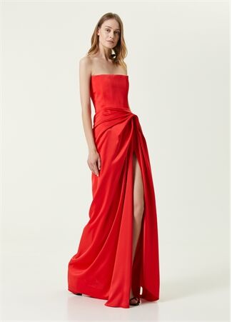 Özgür Masur Kadın Kırmızı Straplez Maksi Abiye Elbise 36 EU