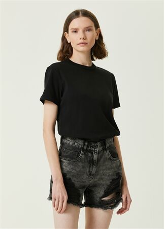 Academia Kadın Siyah Bisiklet Yaka Dar T-shirt S EU