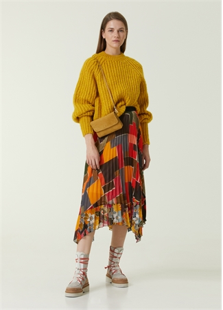 Beymen Club Kadın Geometrik Desenli Pilili Asimetrik Midi Etek 38