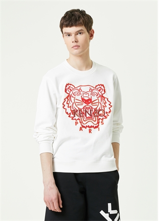 Kenzo Erkek Beyaz Kaplan Baskılı Logo Nakışlı Sweatshirt S EU Kenzo Erkek Beyaz Kaplan Baskılı Logo Nakışlı Sweatshirt S EU