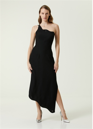 Filiarmi Kadın Daisy Siyah Asimetrik Midi İpek Kokteyl Elbise 36 EU